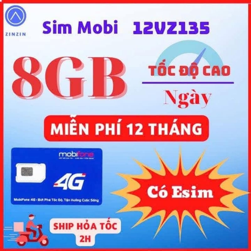 SIM MOBIFONE 12VZ135 8GB/NGÀY [CÓ ESIM] | Shopee Việt Nam