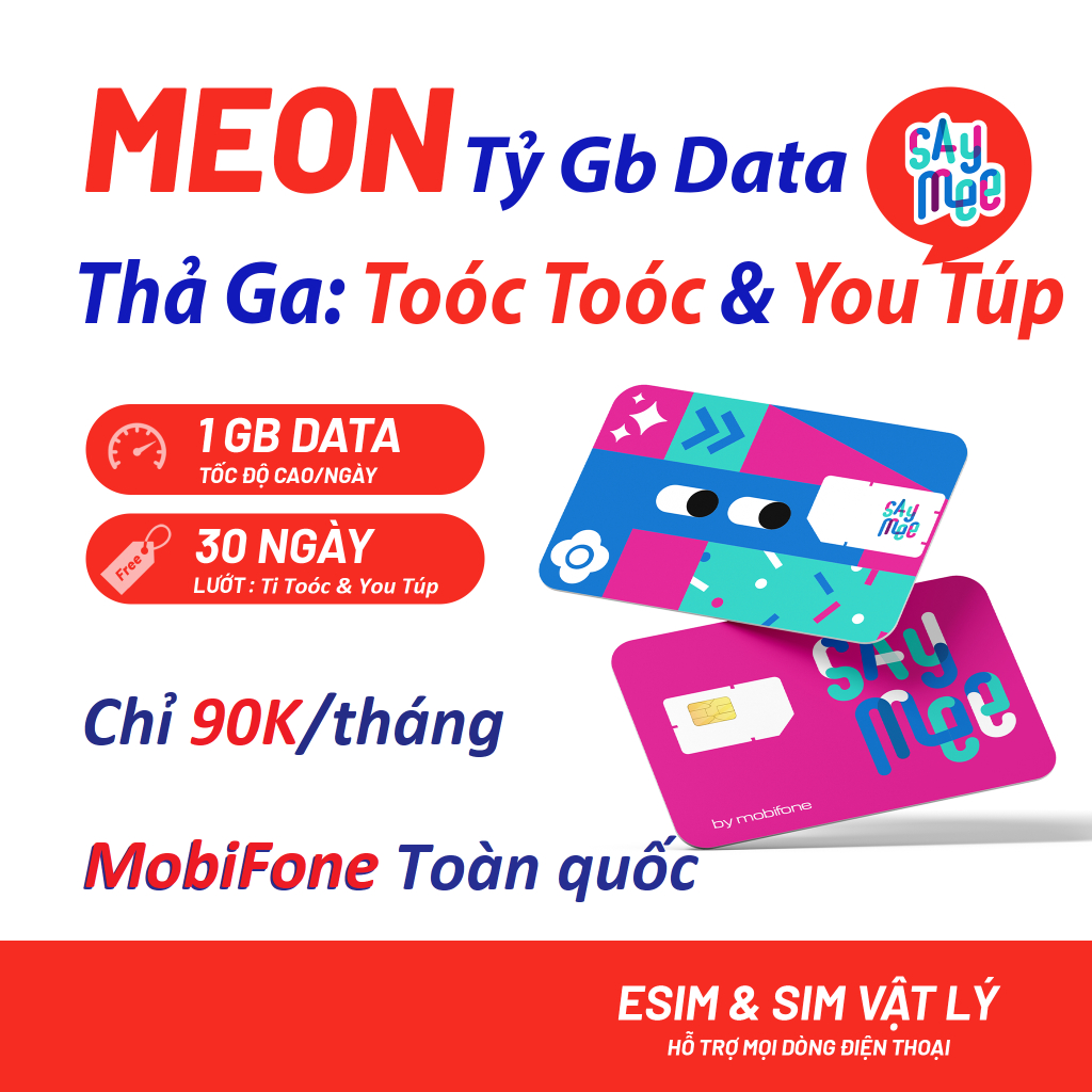 SIM MOBIFONE 4G MEON [Free tháng đầu] Tỷ Gb DATA KHÔNG GIỚI HẠN lướt Tik toóc, You Túp chỉ 90K ...