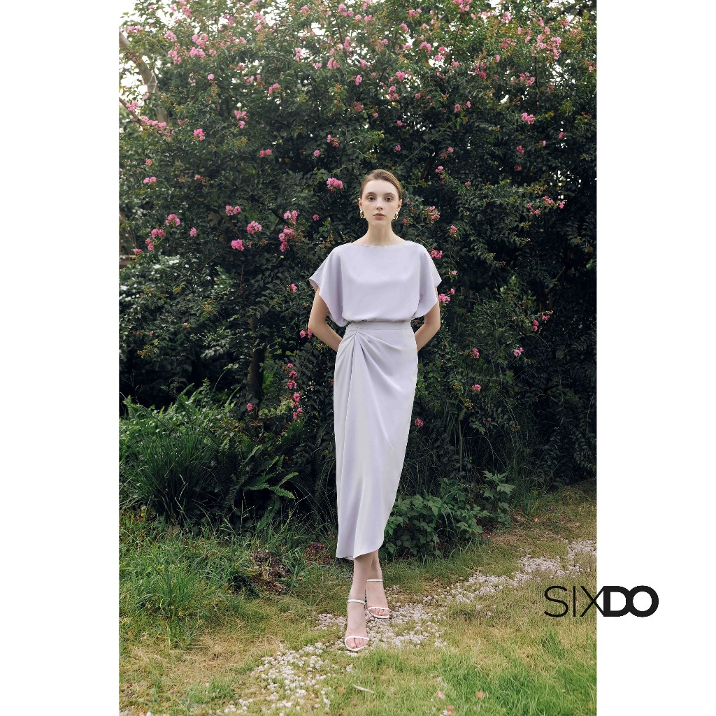 Chân váy xám tím dài nhún eo lệch SIXDO (Purple Grey Silk Sarong Skirt ...