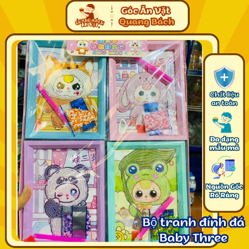 [Hàng Loại 1] Khay 20 Bộ Tranh Đính Đá Hình Baby Three kèm khung tranh ...