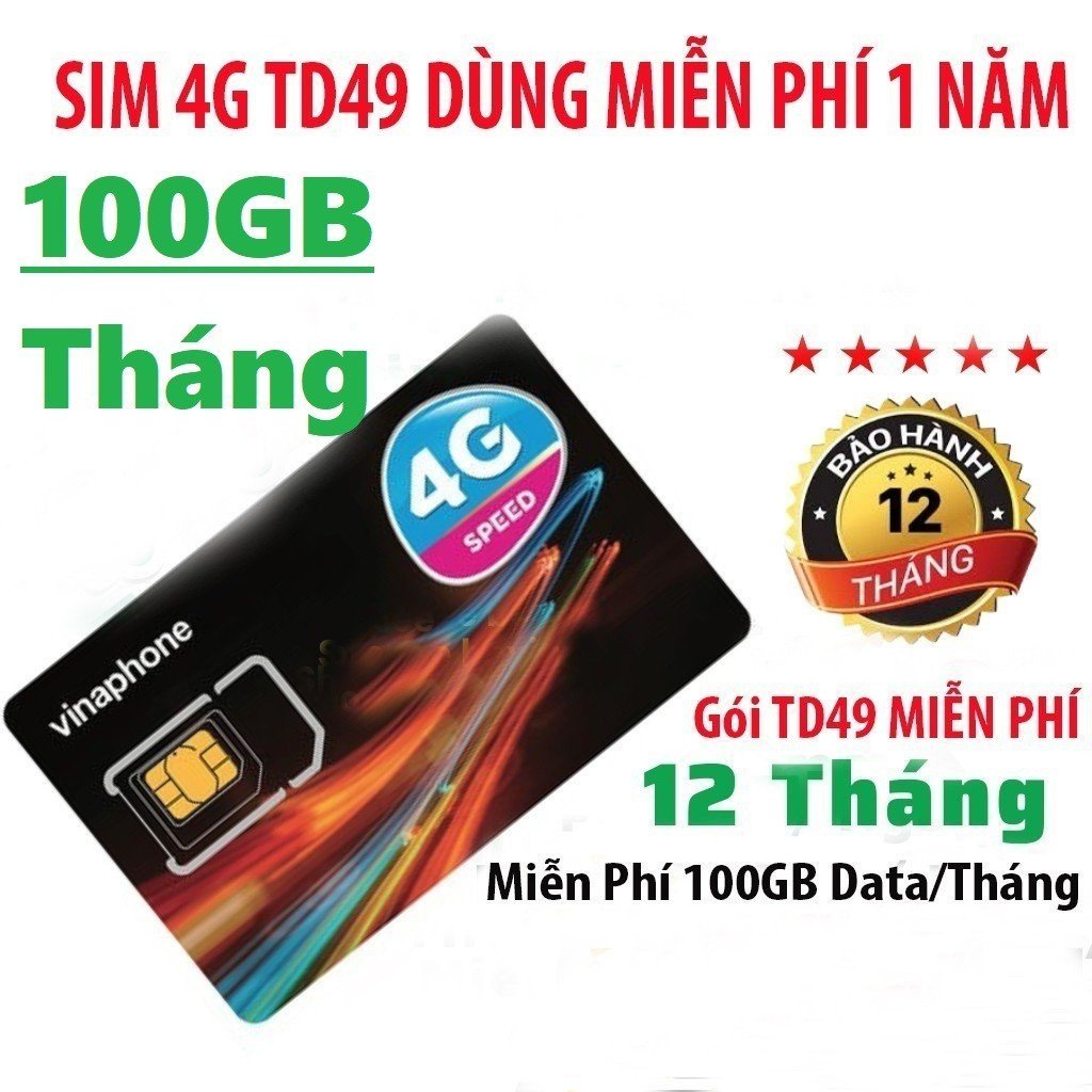 { TRỌN GÓI 1 NĂM } Sim Data 4G Vinaphone TD49 Ưu Đãi 100GB/Tháng Vào Mạng Full Data Tốc Độ Cao ...