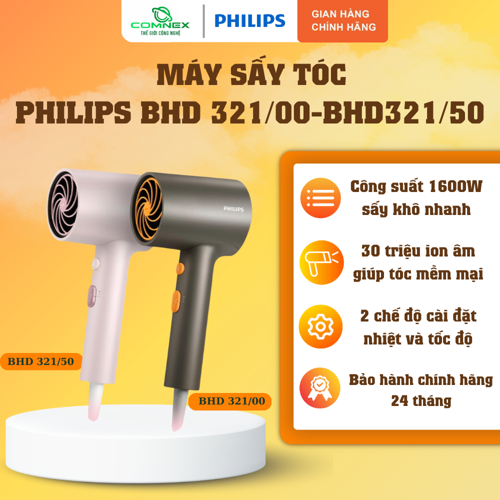 Máy sấy tóc Philips series 3000 BHD321/00 BHD321/50, công suất 1600W ...
