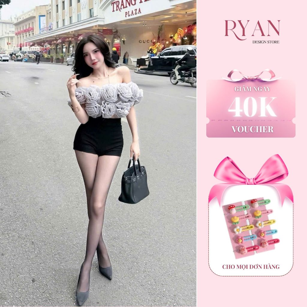 Set áo hoa cuốn trễ vai cup ngực, áo cúp ngực thiết kế hoa nổi cao cấp (HA60 - Ryan Design Store ...