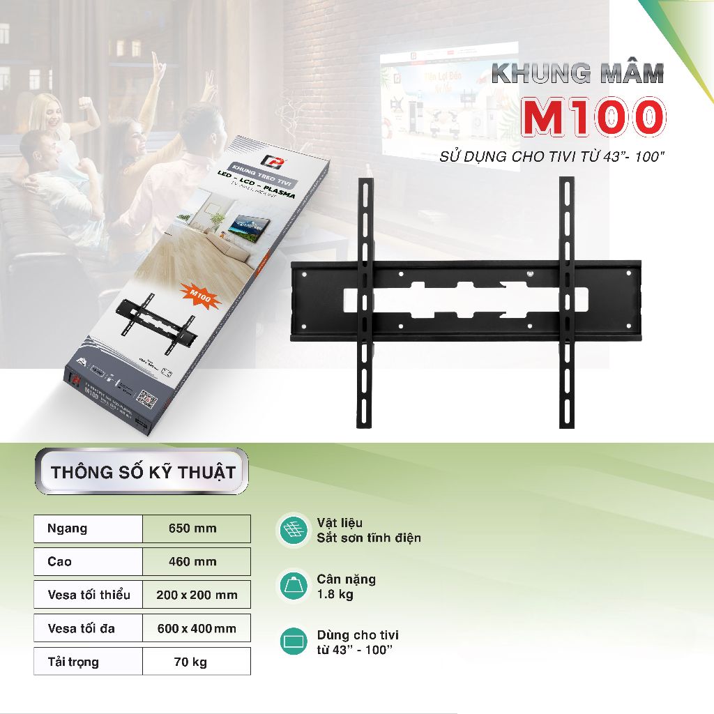 Khung mâm chính hãng Cảnh Phong giá treo tivi led cố định cho mọi hãng tivi từ 43-100 inch kèm ...