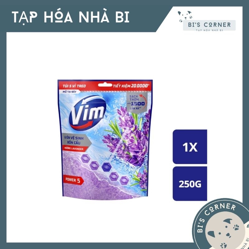 Combo 5 túi viên treo bồn cầu Vim Power 5 Hương Lavender 50g x 5 hoặc 55g x 5 (giao ngẫu nhiên ...