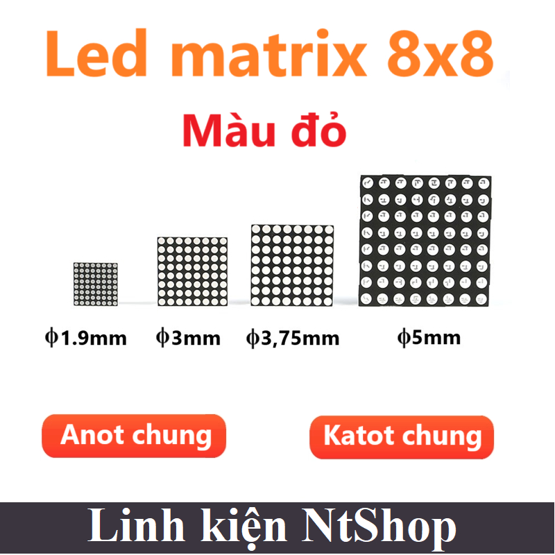 Led matrix 8x8 màu ĐỎ các loại 788 1088 1588 2088 ANOT và KATOT - Led ...