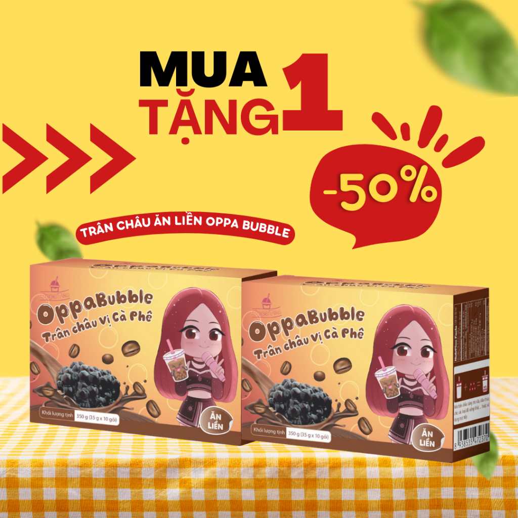 Hộp 10 Gói Trân Châu Vị Cà Phê Ăn liền Oppa Bubble hộp 350g (35g*10 gói ...