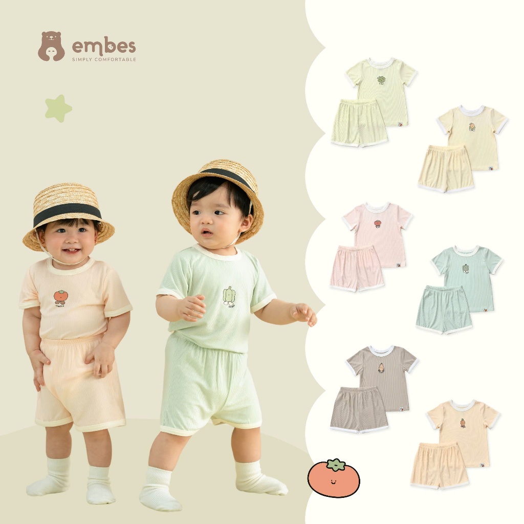 Bộ Quần Áo Cho Bé Embes, Bộ Hè Cộc Tay Hình In Ngực Chất Tăm Mát Lạnh ...