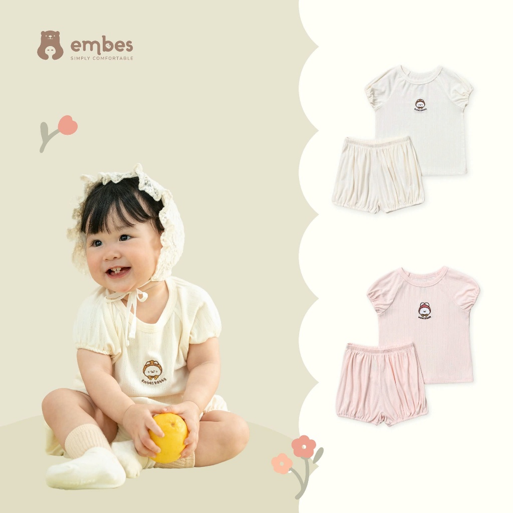Bộ Cộc Tay Cho Bé Gái Embes, Bộ Cộc Tay Bồng In Hình Chất Cotton Thông ...
