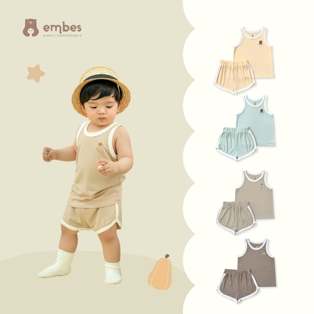 Bộ Ba Lỗ Cho Bé Embes, Bộ Tank Top Quần Vạt Bầu Hình In Ngực Cho Bé ...
