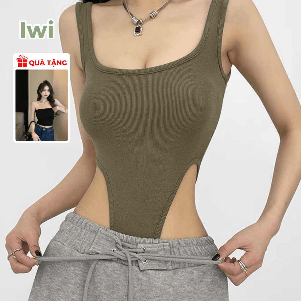 [TẶNG ÁO QUÂY] Áo Bodysuit Hở Lưng SẴN MÚT NGỰC IWI SHOP Khoét Eo Cao Sexy Chất Thun Tăm Mát ...