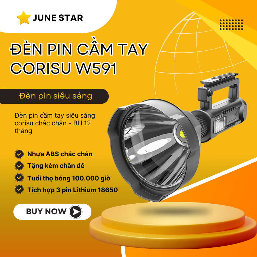 Đèn Pin W591, Đèn Pin Siêu Sáng Cầm Tay Corisu, Chiếu Xa Lên Đến 300m Tặng Kèm Chân Đế - Bảo ...