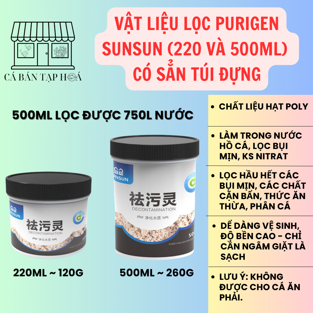 Vật liệu lọc Purigen SunSun (220ml và 500ml) Có sẵn túi đựng | Shopee ...