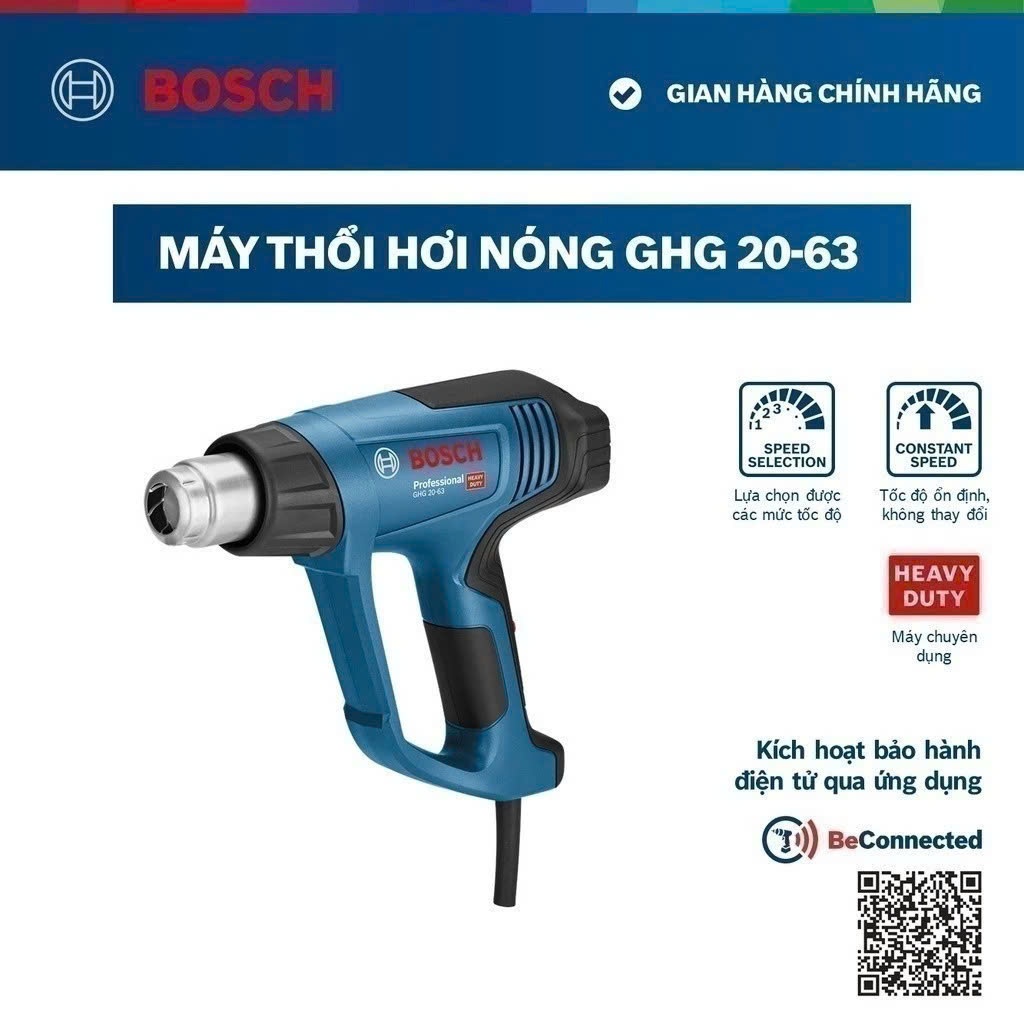 Máy Khò Nhiệt Bosch 2000W GHG 20-63, Nhiệt Độ 630, Chỉnh 3 Cấp Gió, Chính Hãng, Bảo Hành 06 ...