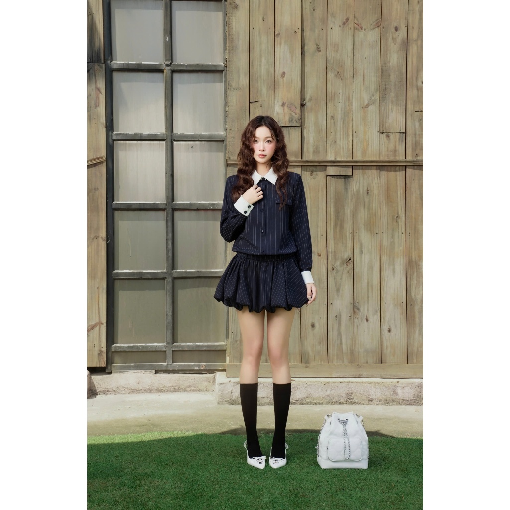 Ara - Váy đầm kẻ cổ sơ mi dáng bí Rune Dress V96 | Shopee Việt Nam