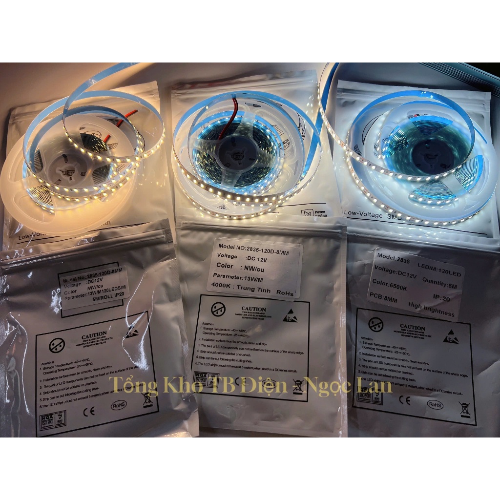 Đèn led dây dán 12V 2835 vỏ trắng - Cuộn 5M - 120LED 10W/M - Ánh sáng ...