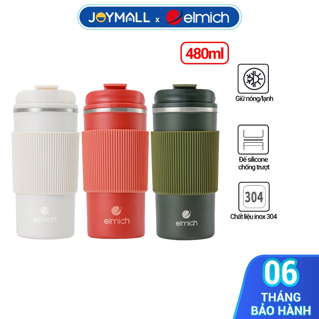 Ly Giữ Nhiệt Elmich EL8345 480ml, Hàng Chính Hãng, Inox 304, Có Lớp Silicone Chống Trượt ...