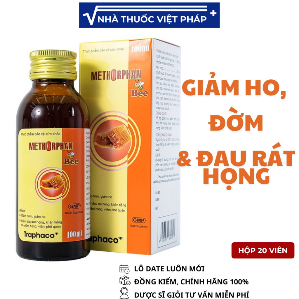 Siro Methorphan Bee Traphaco hỗ trợ giảm ho, giảm đờm, viêm họng (100ml ...