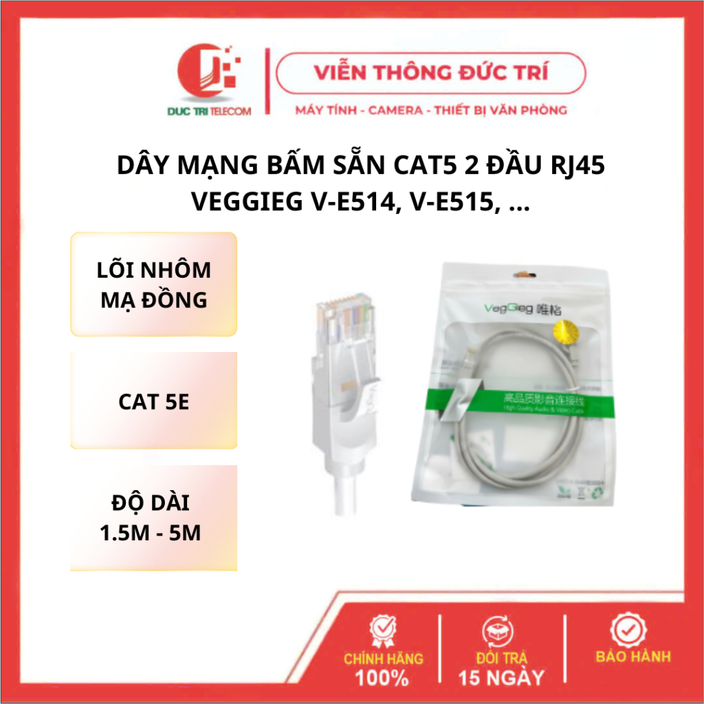Dây mạng bấm sẵn Cat5 RJ45 Veggieg V-E512 1.5M, V-E514 3M, V-E515 5M , chính hãng | Shopee Việt Nam