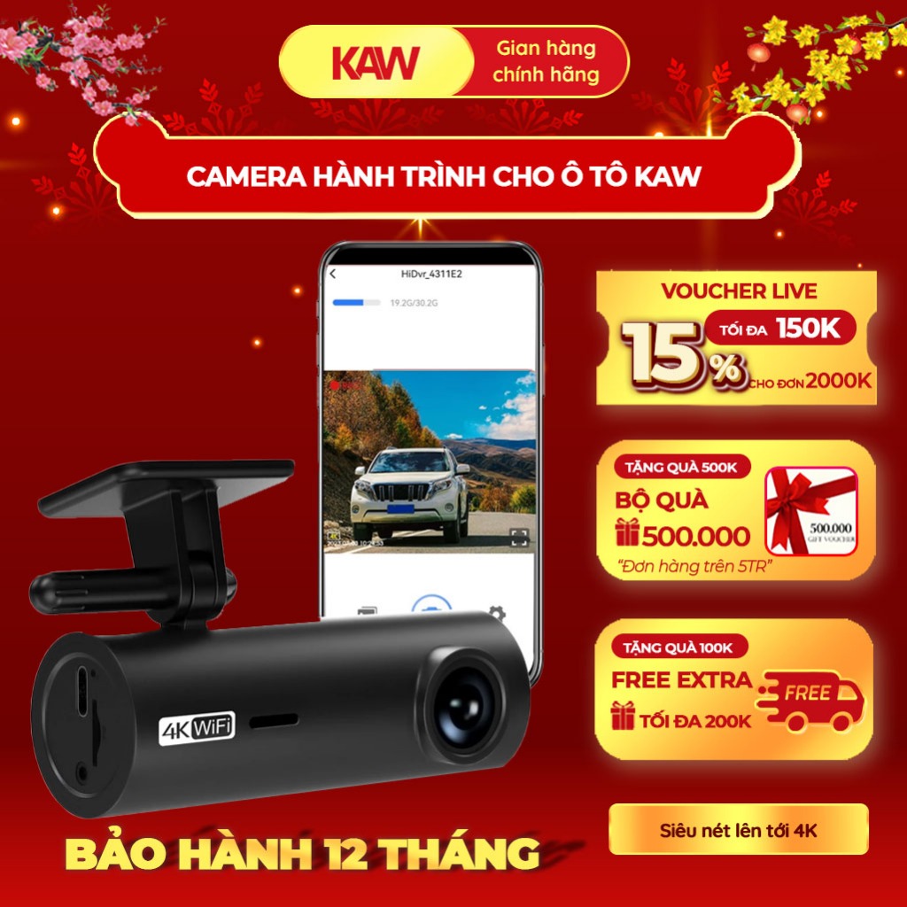 Camera Hành Trình KAW 4K, Kết Nối APP Điện Thoại, Ghi Hình Tốc Độ Cao ...