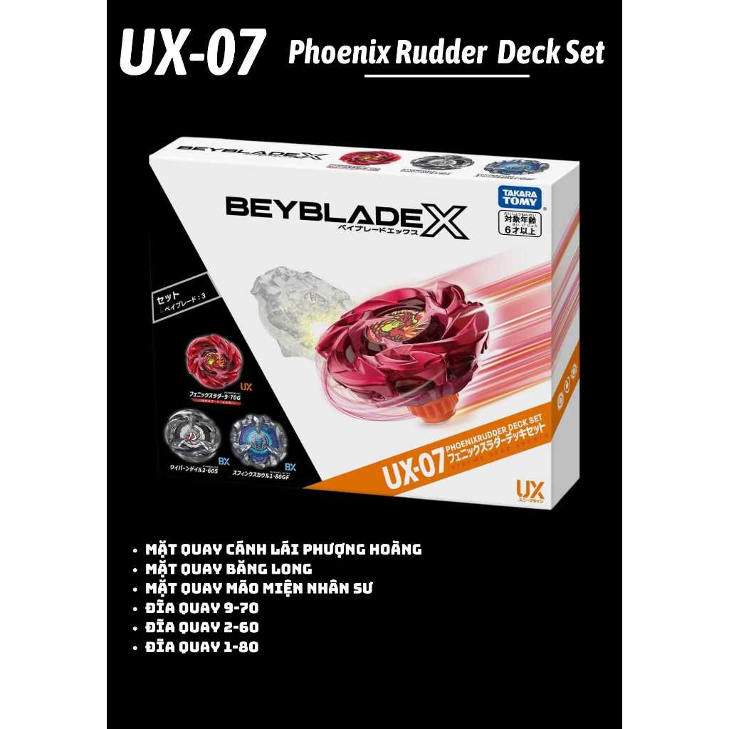 Đồ chơi Con quay UX-07 Phoenix Rudder Deck Set Dòng Thi Đấu. [Beyblade ...