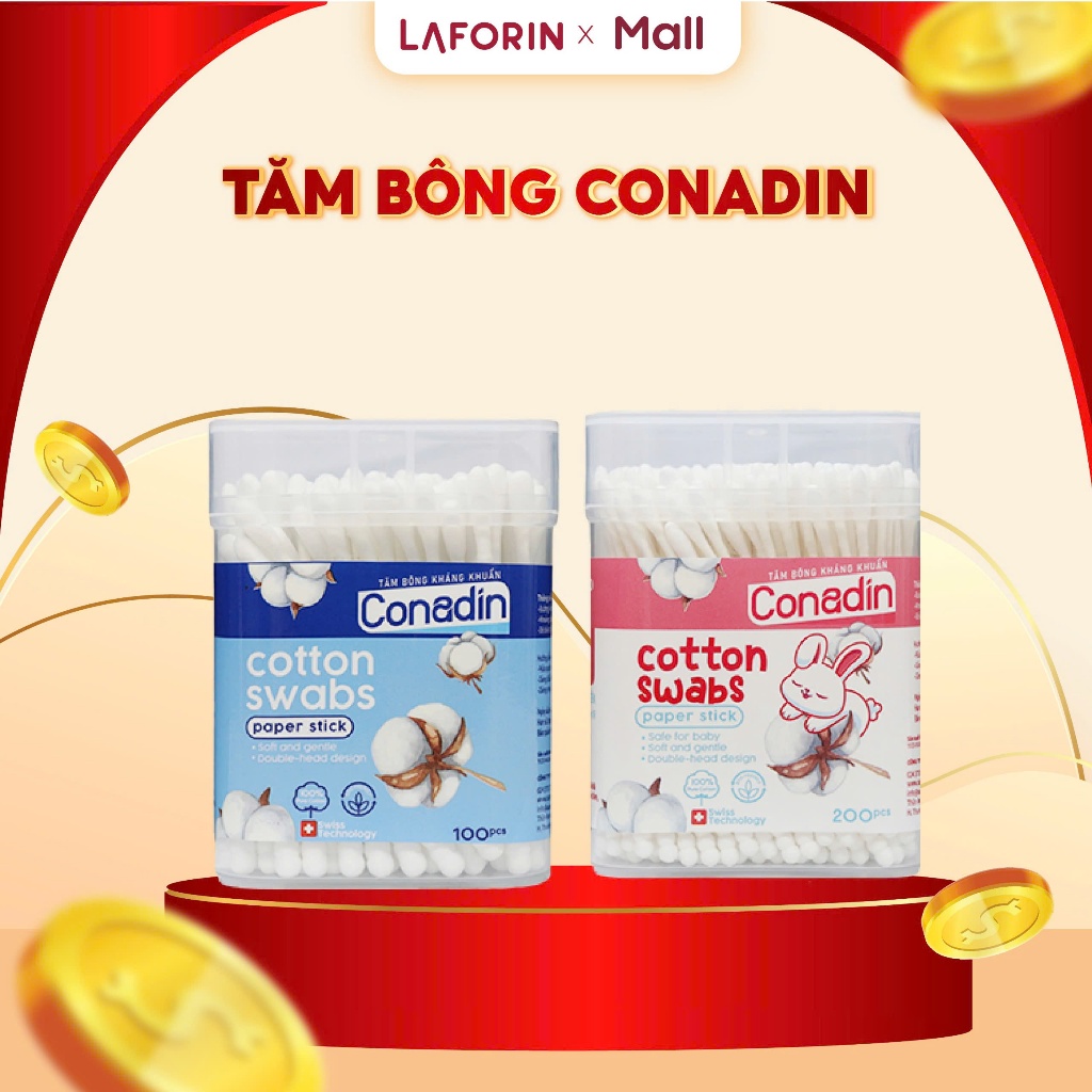 Hộp tăm bông ngoáy tai Conadin kháng khuẩn mềm mại dành cho người lớn ...