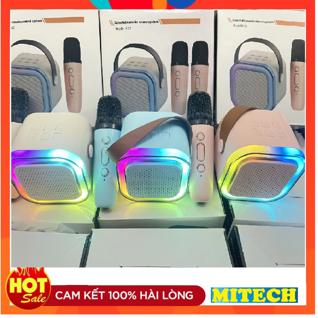 Loa Bluetooth hát Karaoke Mini K12 công suất 10W + 2 micro không dây, 2 ...