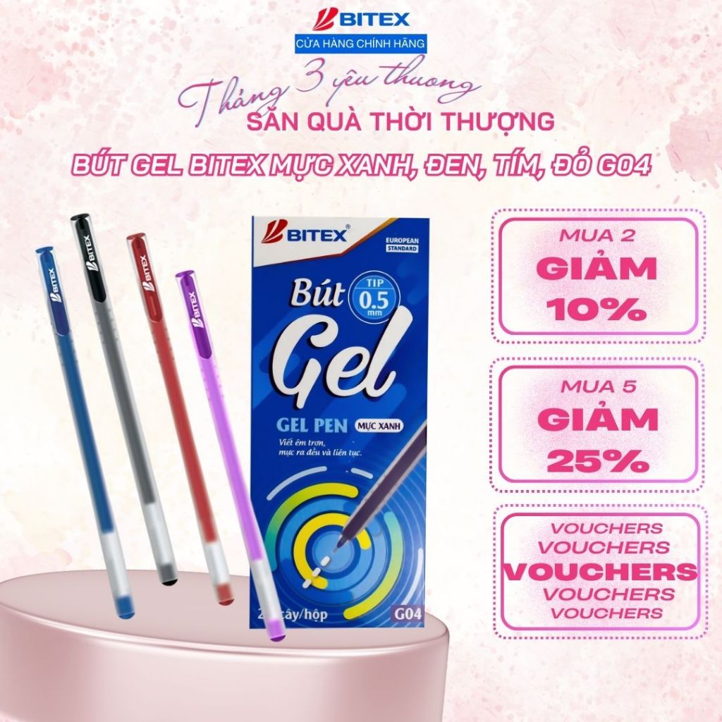 Bút gel Bitex mực xanh, đen, tím, đỏ G04 | Shopee Việt Nam