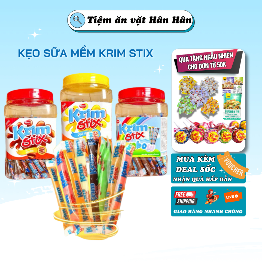 [Hộp 100 que] Kẹo Krim Stix tan chảy, kẹo que mềm Krim Stix Rebisco các ...