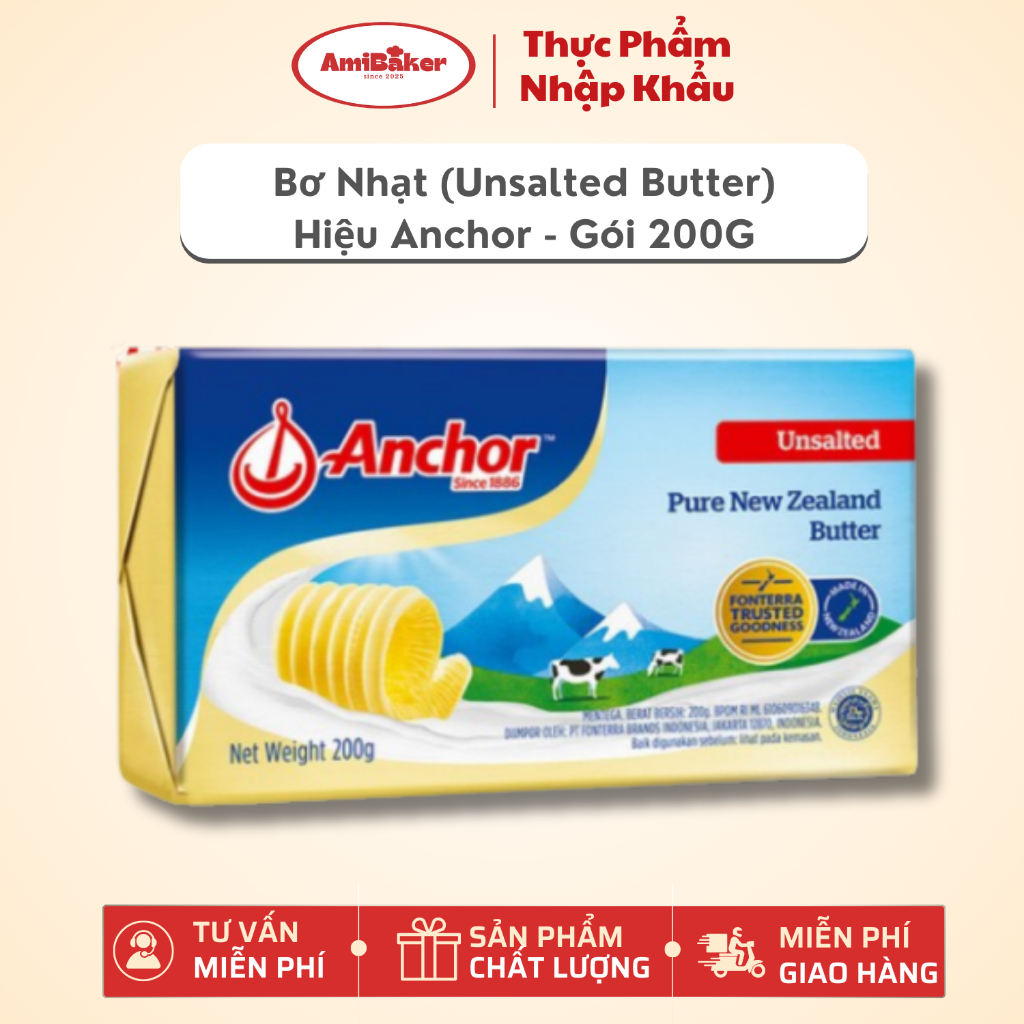 Bơ Nhạt (Lạt) New Zealand Unsalted Butter Hiệu Anchor - Gói 200G ...
