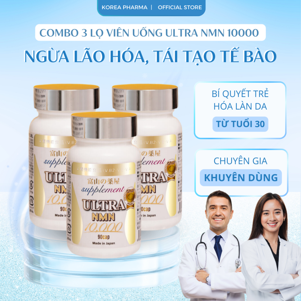 Combo 3 hộp viên uống YUMMY JAPAN ULTRA NMN 10000 tăng collagen, trẻ hóa da, giảm nếp nhăn Nhật ...