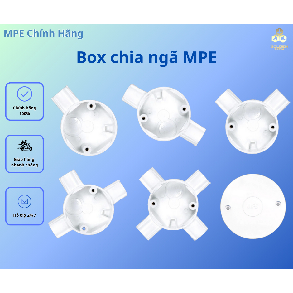 Hộp nối dây, box tròn chia ngã 1,2,3,4 phi 16,20,25,32 MPE nắp hộp nối ...