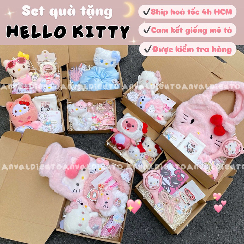 Set quà tặng sinh nhật gấu bông phụ kiện tóc Hello Kitty cao cấp ...