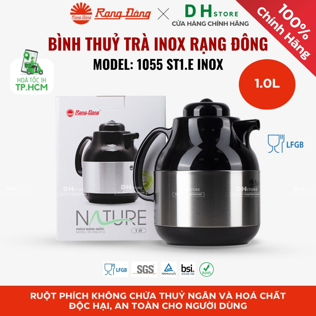 Bình thuỷ trà Inox Rạng Đông 1 Lít RD-1055 ST1.E, Phích trà, Bình giữ nhiệt pha trà kèm lõi lọc ...