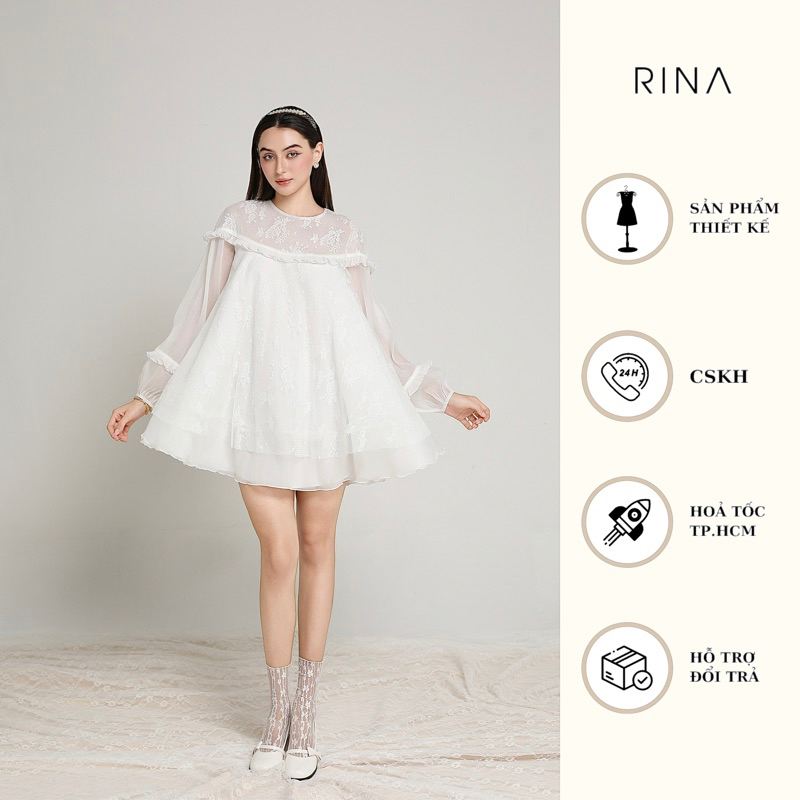 RINA - ROSA dress - Váy thiết kế - Đầm babydoll ren tay dài màu trắng ...