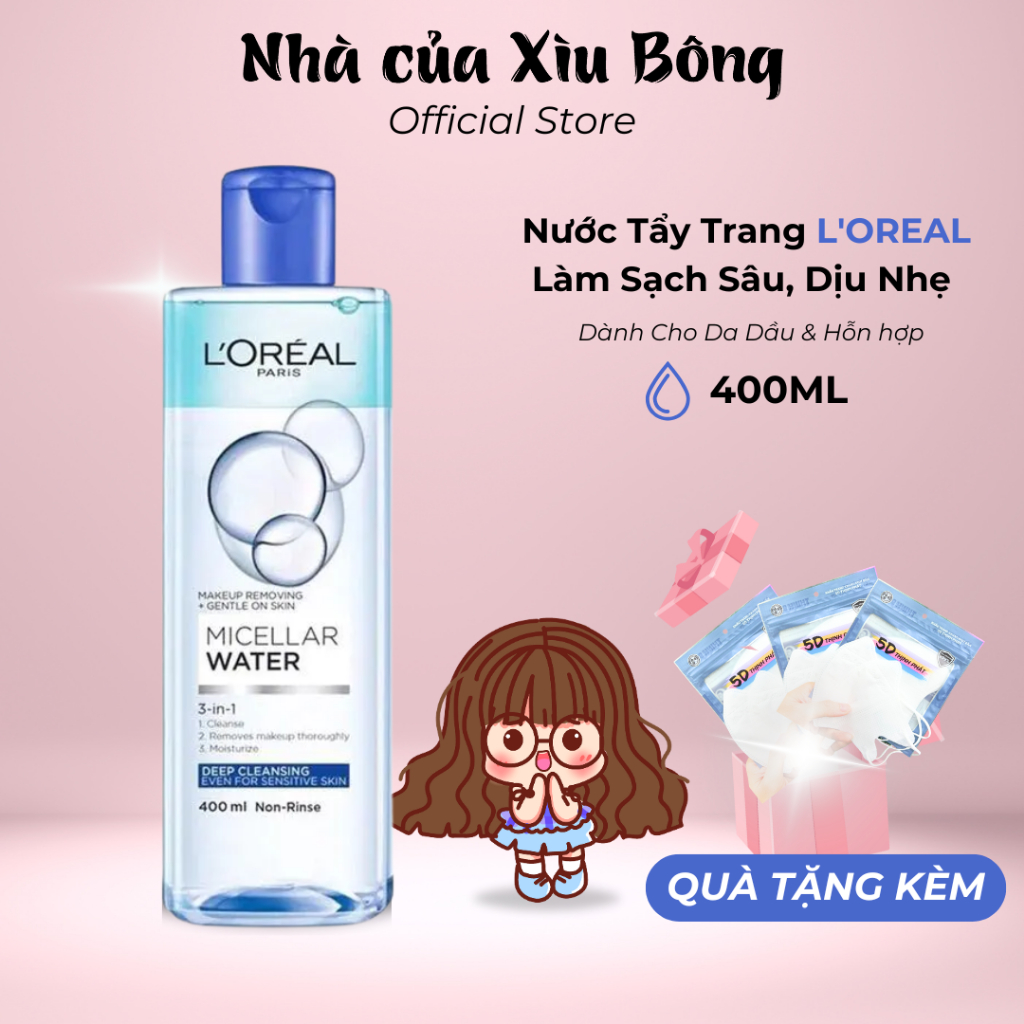 Nước Tẩy Trang L'Oreal Paris Micellar Water 3-in-1 400ml – Làm Sạch Sâu, Kiềm Dầu, Dưỡng Ẩm ...