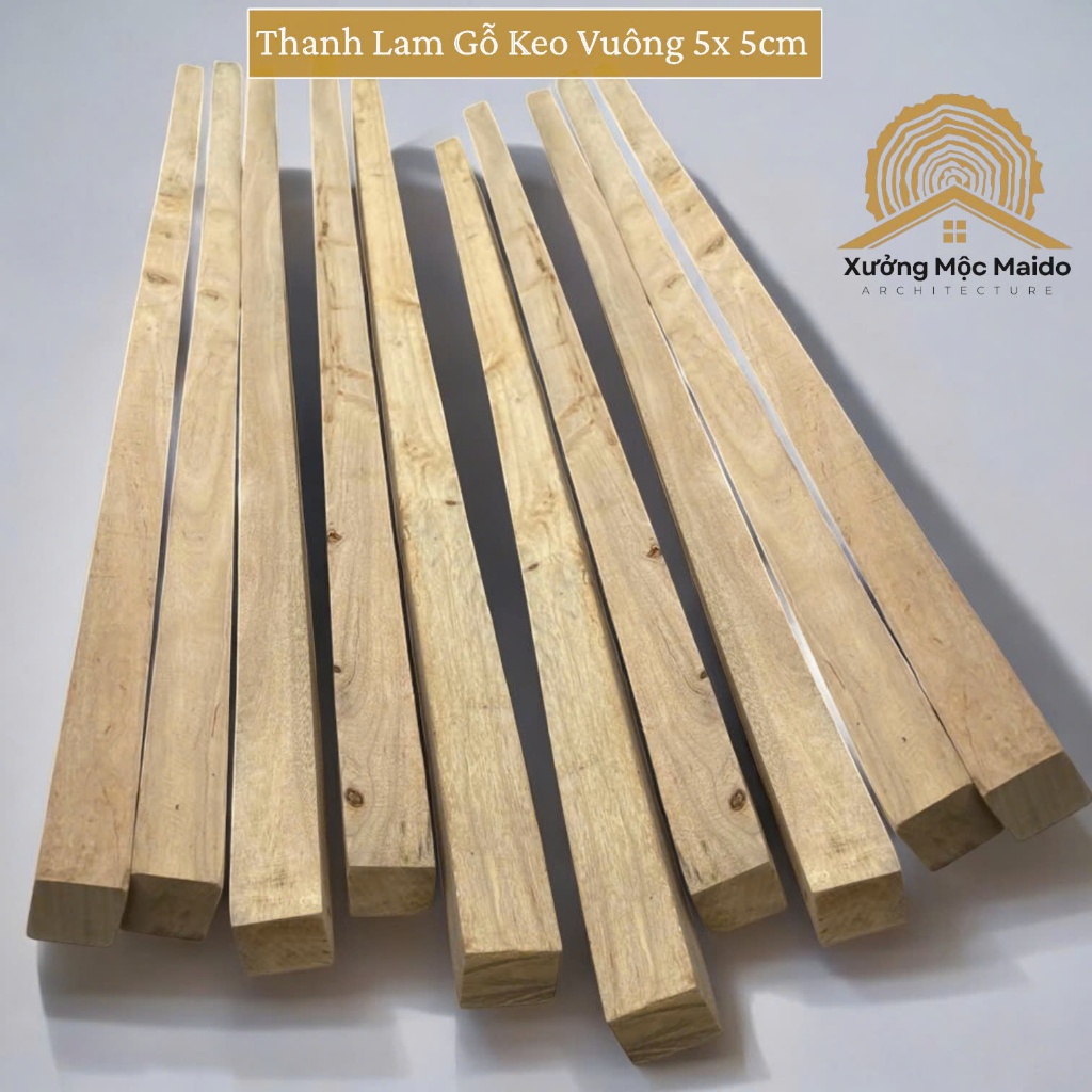 Thanh lam gỗ tràm vuông 5x5cm, đã bào mịn dùng để làm thang giường, trang trí, decor nhà ...