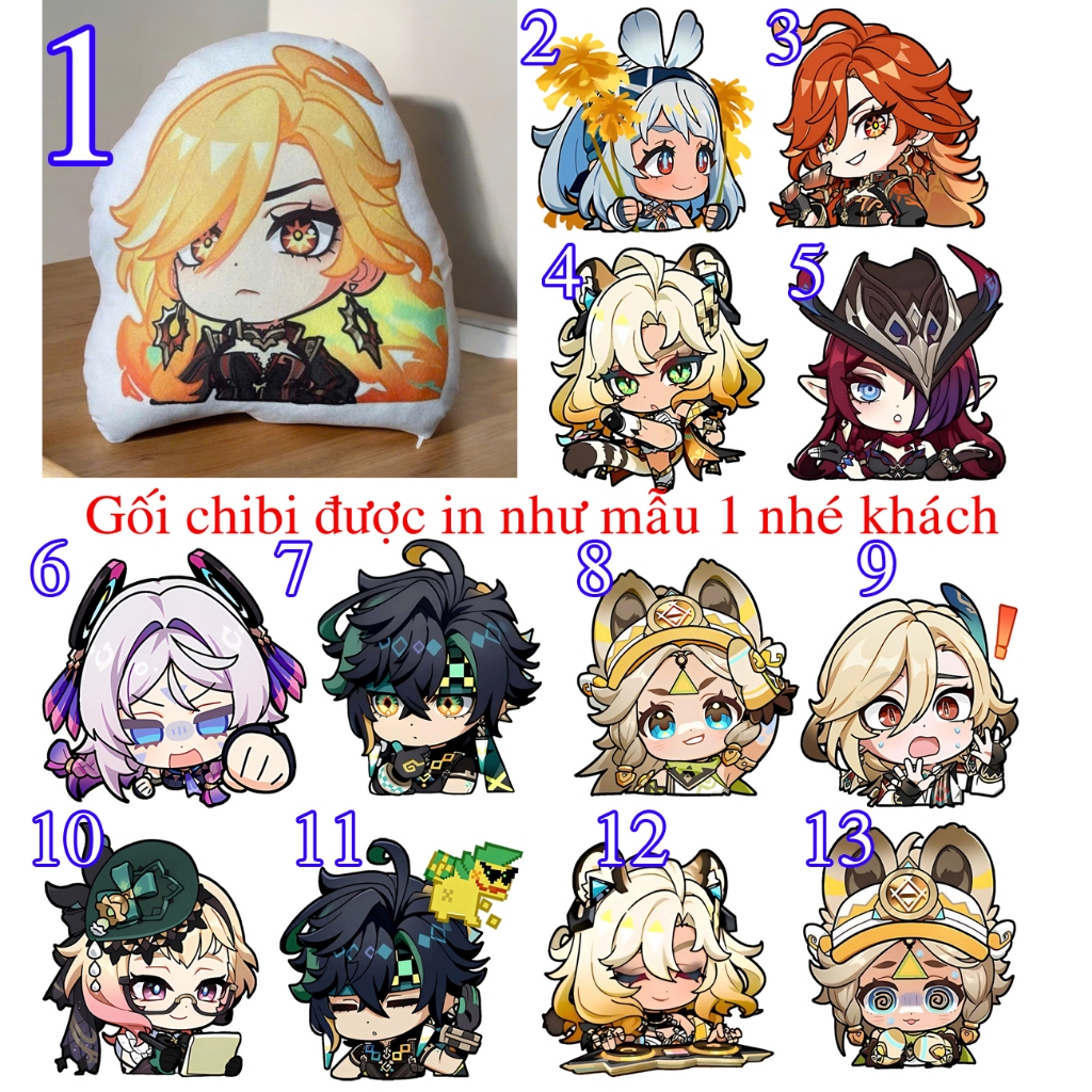 Gối ôm chibi genshin impact kinich Chasca Mualani chiori citlali ...