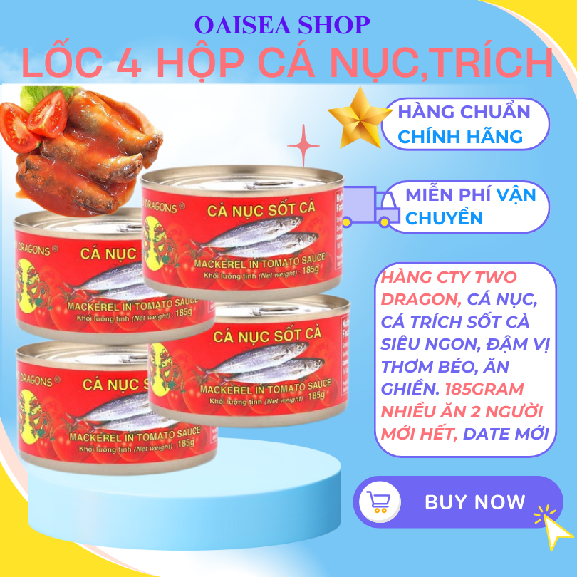 4 HỘP Cá hộp, Cá nục, Cá Trích, Cá mòi sốt cà chua 185gram Two Dragon ...