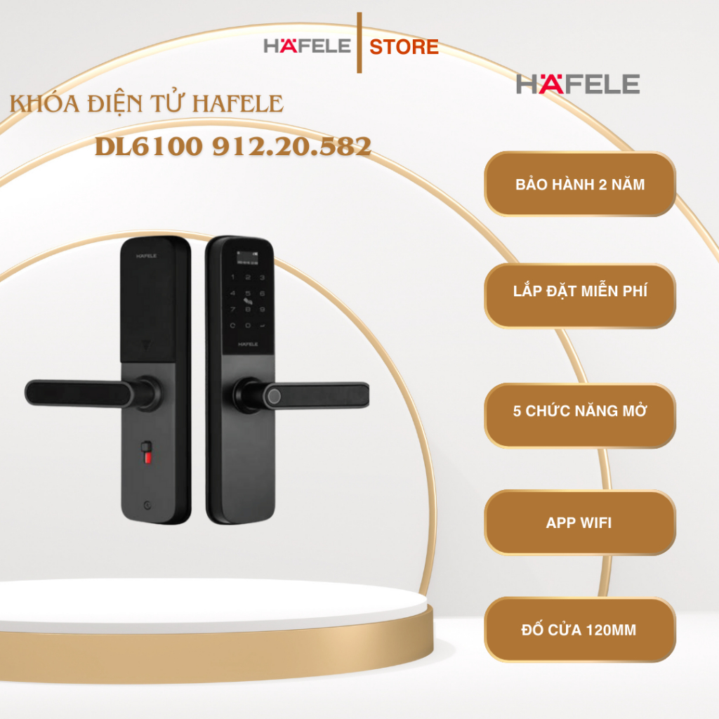 Khóa điện tử Hafele DL6100 912.20.582, Có mở vân tay, kiểu mở quay ...