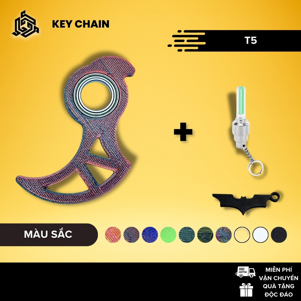 Móc Khóa Combo Keyrambit T5 Các Màu Kèm Đèn Led Neon Giúp Giảm Stress ...