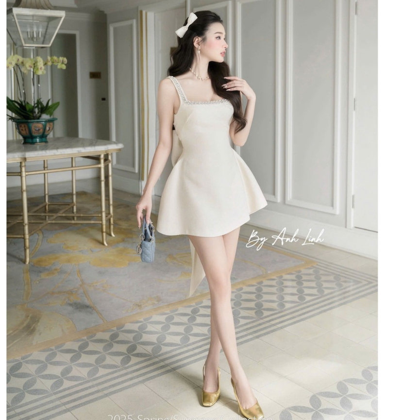 Váy Nữ Sang Chảnh,Váy Nữ Thiết Kế Kiểu Dáng Cổ Vuông Sát Nách Kèm Nơ Sau Lưng Siêu Xinh T113 ...