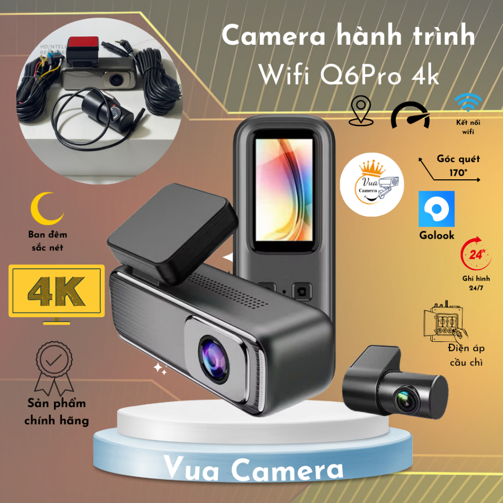 Camera hành trình Wifi Q6 pro 2k và 4k Siêu đẹp - Ghi hình sắc nét - Góc rộng 170 - Điện cầu chì ...