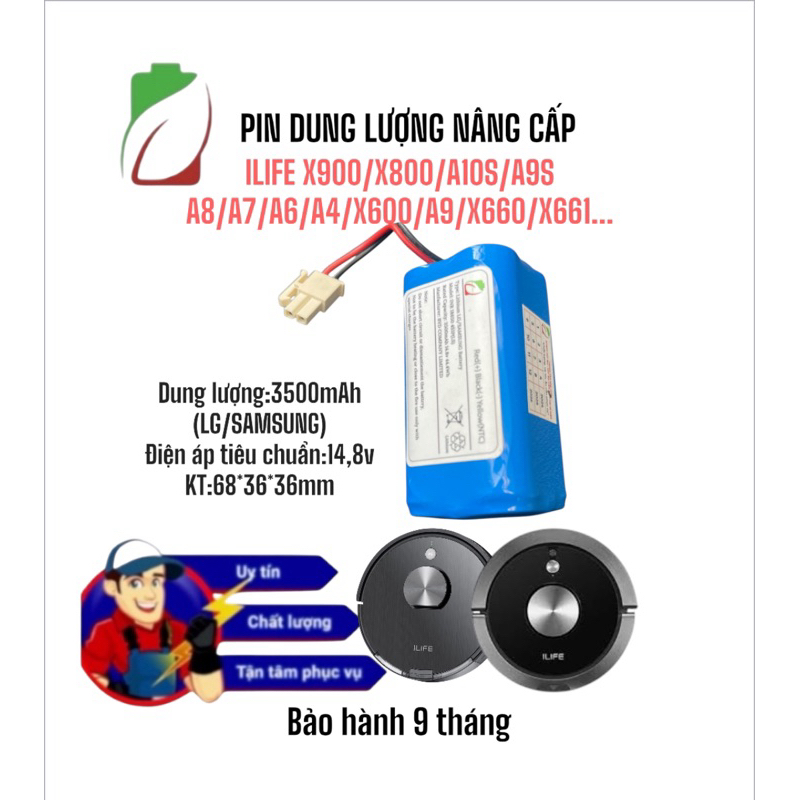PIN NÂNG CẤP DUNG LƯỢNG ROBOT HÚT BỤI ILife X900,X800,A4,A5,A6..CHUẨN ...