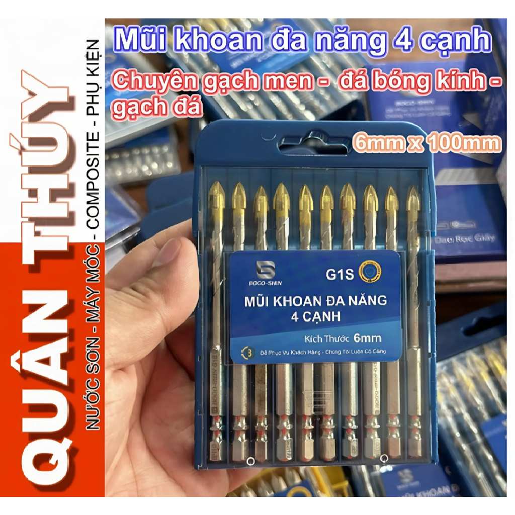 Mũi khoan đa năng 4 cạnh Bogo-Shin CAO CẤP. Mũi khoan đa năng 6mm G1S. Chuyên gạch men, đá bóng ...