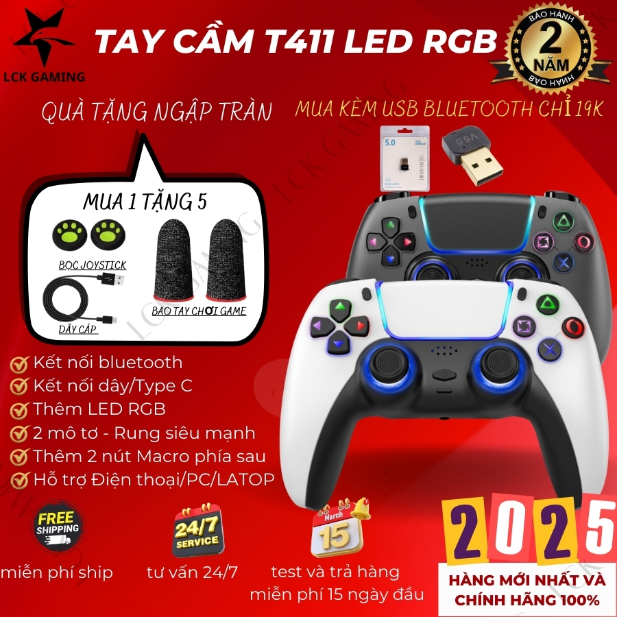 [BH 24 tháng]Tay cầm chơi game T411 form PS5, có Bluetooth pin 1000 mah ...