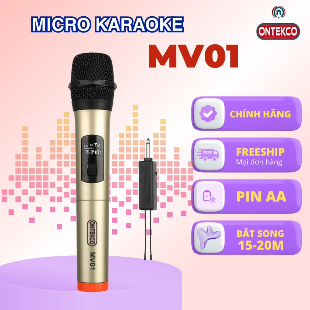 Micro không dây Ontekco E6 /MV02 / MV01 gold bắt sóng tốt, hút âm mạnh ...