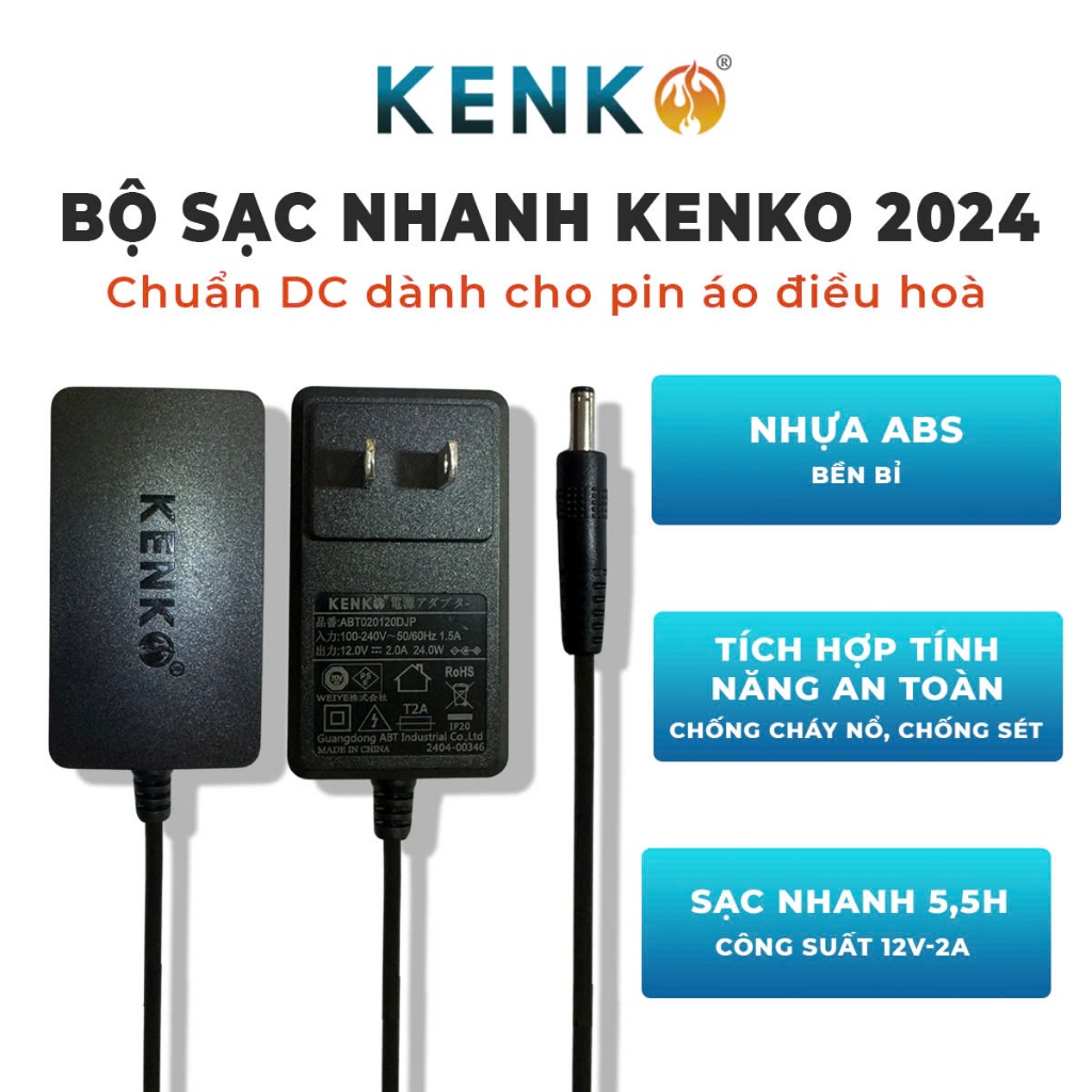 Bộ sạc nhanh KENKO 12V-2.0A chân DC chống chai pin tương thích hầu hết ...