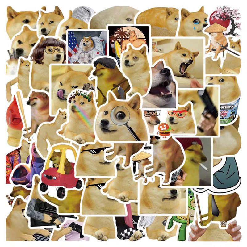 Set 10 50 sticker chó cheems meme dán nón mũ bảo hiểm laptop vali sổ ...