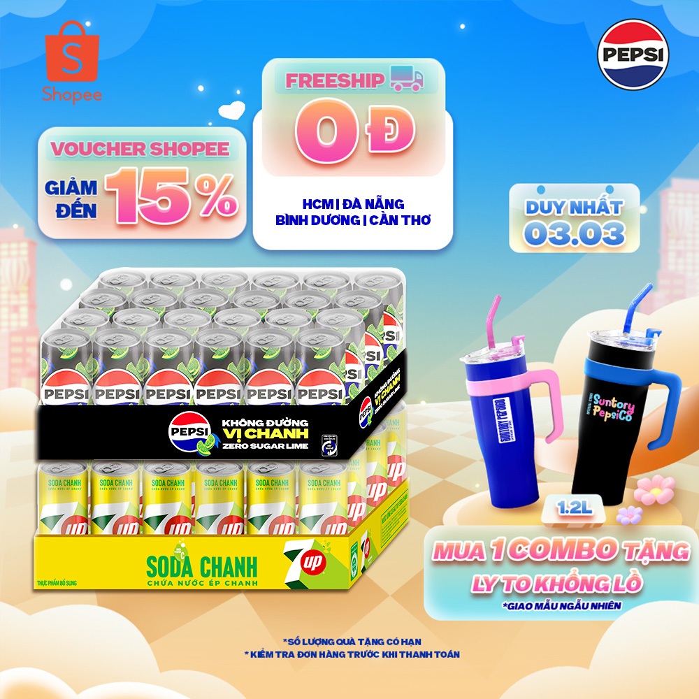 Combo 2 Thùng Pepsi Vị Chanh Không Calo và 7UP Soda Chanh Không Calo ...
